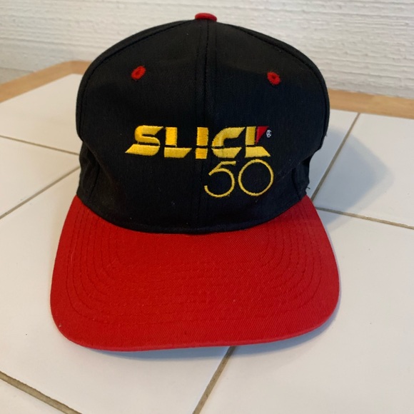 Accessories | Slick 5 Logo Black Hat With Vibrant Red Bill | Poshmark